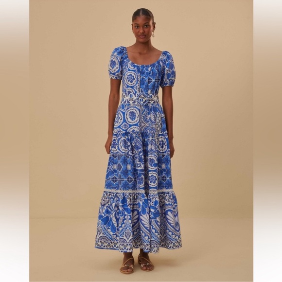 FARM Rio | Dresses | Nwot Farm Rio Blue Tile Maxi Dress In Blue | Poshmark